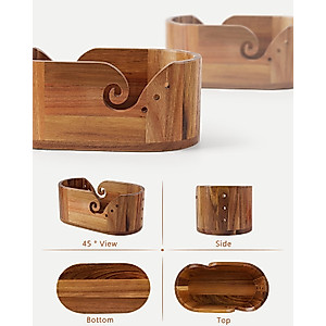 Oval Yarn Bowl, Crochet Yarn Holder with 9pcs Knitting Hooks, Yarn Storage Crochet Bowl Knitting for Crocheters, Large Yarn Bowl Acacia Wooden 11.3x5.9x4.7inch (Acacia Yarn Bowl)