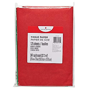 American Greetings Bulk Tissue Paper Pack (Red, Green, and White) for Birthdays, Weddings, Bridal Showers, Baby Showers and All Occasions (125-Sheets)