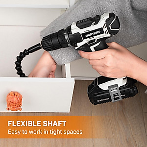 Bielmeier 20V MAX Cordless Drill Set – 285 In-lb Torque,2 Variable Speed,64+1 Position,3/8" Keyless Chuck,Drill Machine Includes 2 Brushes,Flex Shaft,Cloth Bag & 58 Drill Bits（Black）