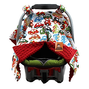 Dear Baby Gear Car Seat Canopy - Infant Car Seat Cover for Maximum Protection and Style - Soft and Breathable - Carseat Canopies for Boys and Girls - Color Fun Automotives/Red Dot, 40" x 30"