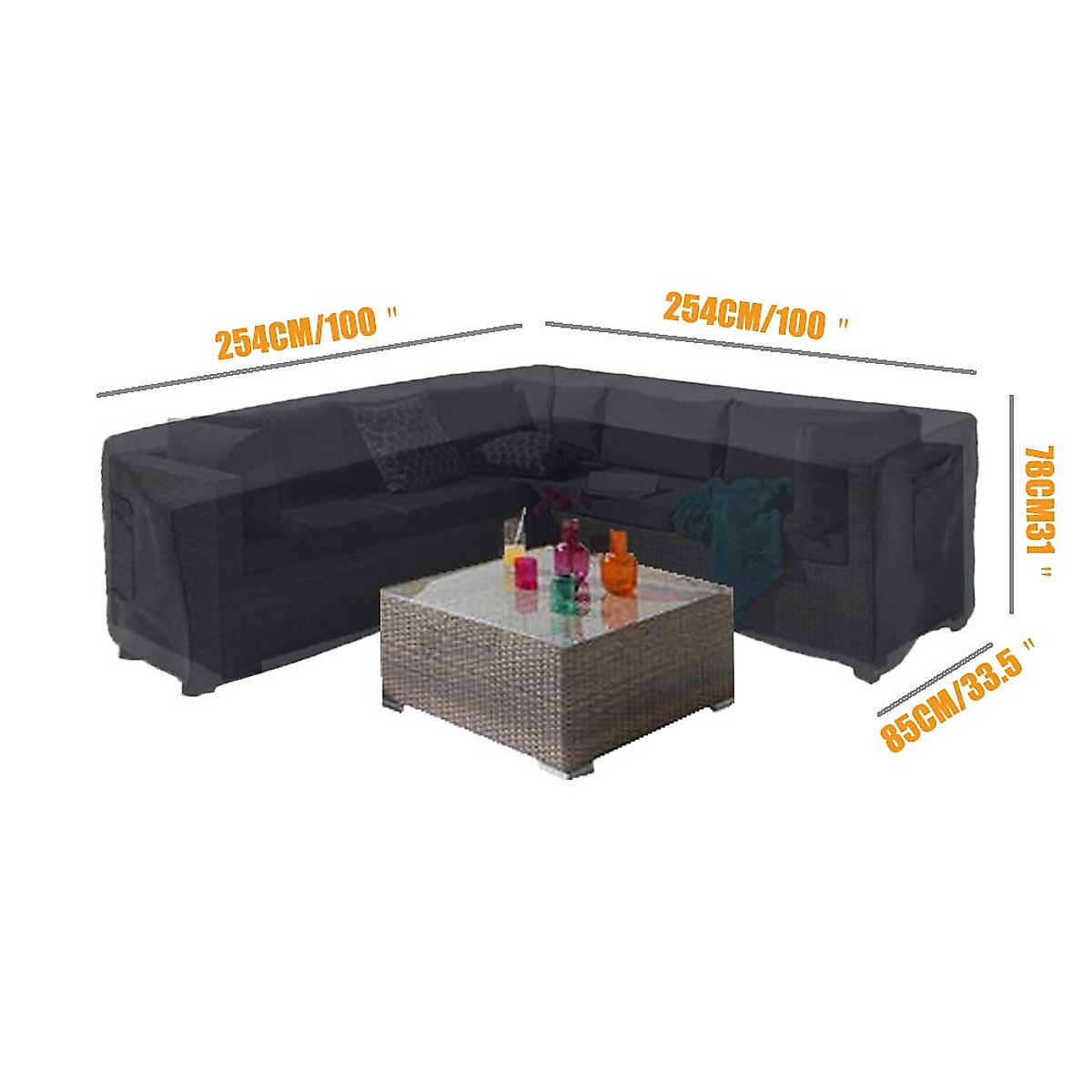 Linkool Upgrade Patio Furniture Sectional Couch Covers,Premium Outdoor Waterproof V Shaped,100 x 33.5 x 31 Inches,Black All Weather Protection