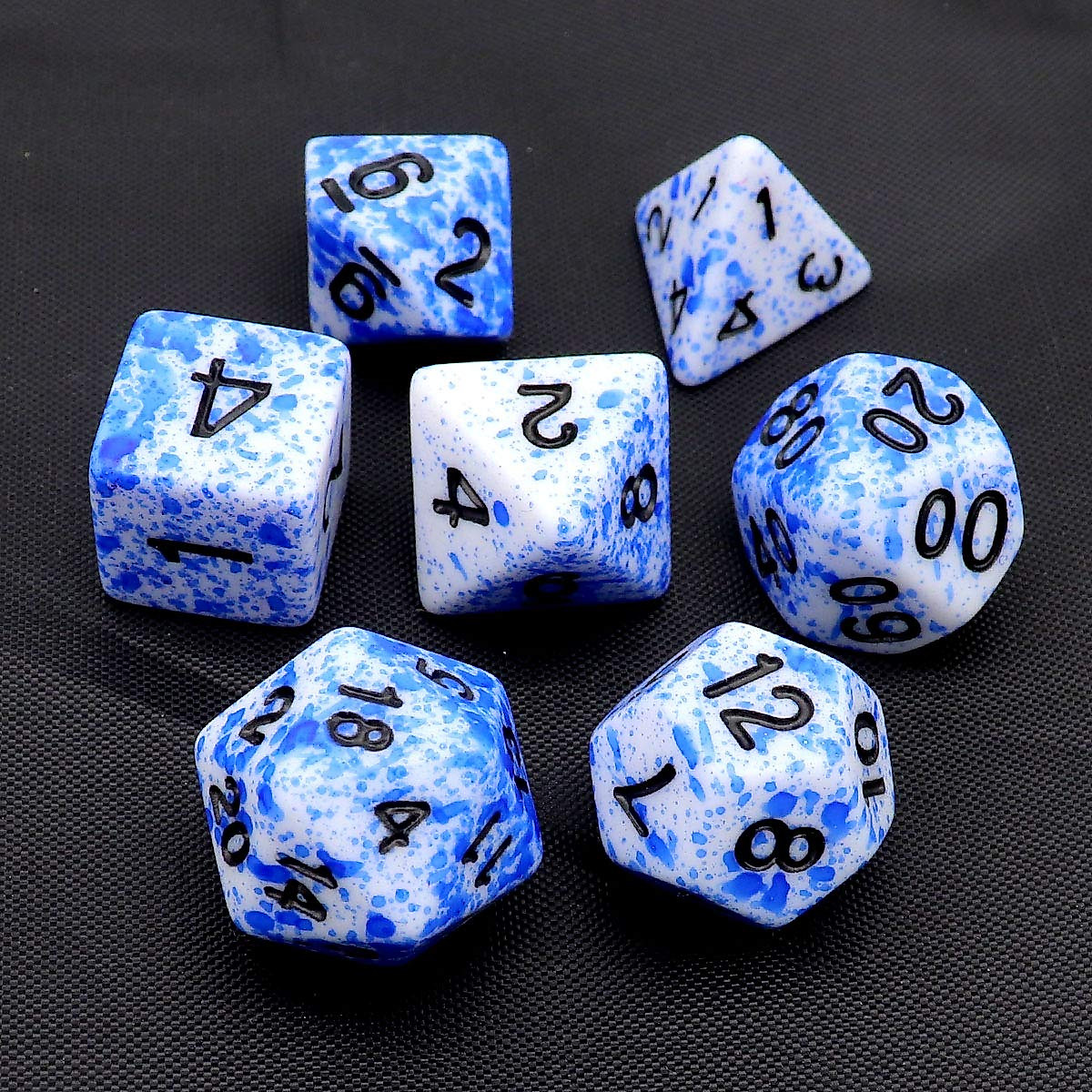 Haxtec DND Dice Set 7PCS Blue Speckled Polyhedral D&D Dice for TTRPG Dungeons and Dragons-Blue Blood