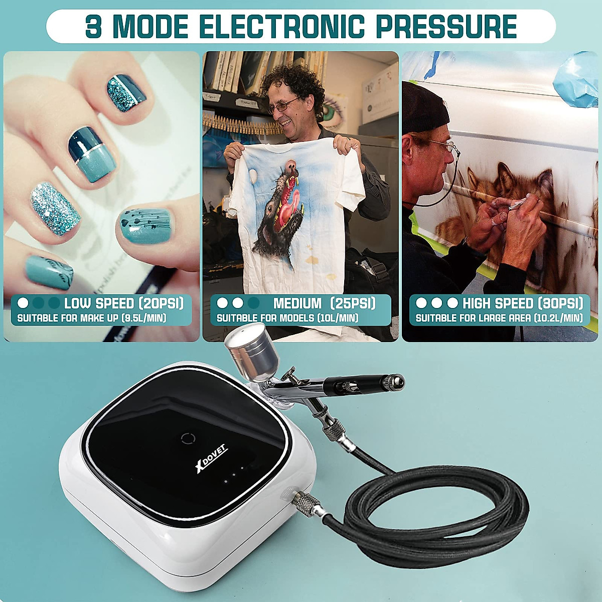 XDOVET Airbrush Kit 30PSI, Airbrush Set with Compressor, Mini Airbrush Compressure Kit for Makeup, Cake Decorating, Nail Art, Painting, Tattoo, DIY Modeling with Air Brush Set