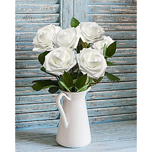 JOYLEX Artificial Flowers Realistic Roses, 25pcs Real Looking Fake Roses with Stem for DIY Wedding Bouquets Centerpieces Bridal Shower Party Home Romantic Decorations (Regular 3" - 25pcs, White)
