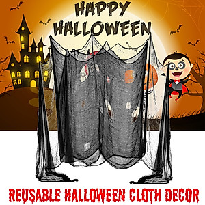 DealKits Halloween Creepy Cloth, Spooky Giant (30 x 420 in.) Cheese Cloth Tapestry for Halloween Party Supplies Decorations Outdoor Yard Home Wall Decor, Black
