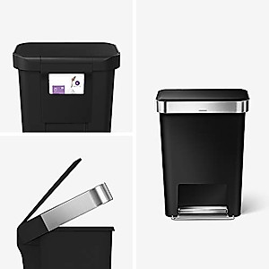 simplehuman 45 Liter / 12 Gallon Rectangular Kitchen Step Trash Can with Soft-Close Lid, Black Plastic