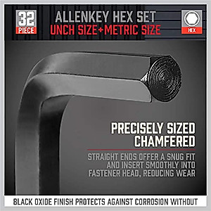 SEDY 32-Piece Hex Key Wrench Set, Metric and SAE Allen Wrenches (0.028-3/8 inch, 0.7-10 mm) L Shape Allen Keys, Chrome Vanadium Steelwith 2x Extension Handle
