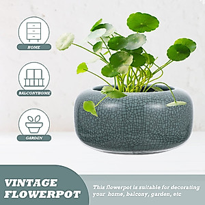 NOLITOY Round Ceramic Planter Cylinder Vases Ceramic Succulent Pots Flower Planter Pot Vintage Hhydroponic Container Bonsai for Home Office Table Living Room Blue Fish Bowl