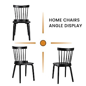 Unovivy Wood Dining Chairs Set of 4, Farmhouse Spindle Back, Widen Seat, Modern Mid-Century Country Style, for Living Room Restaurant, Black