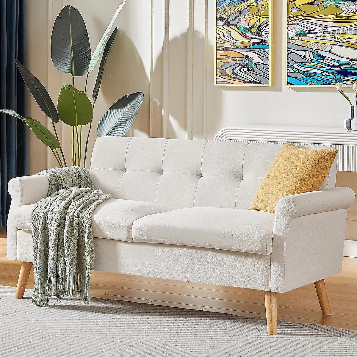 Anranni Loveseat Sofa 64" W Small Sofa Couch, Mid Century Modern Love Seat Couches, 2/3 Seater Mini Sofa for Small Spaces, Comfy Deep Seat Sofa Cama for Living Room, Office, Bedroom