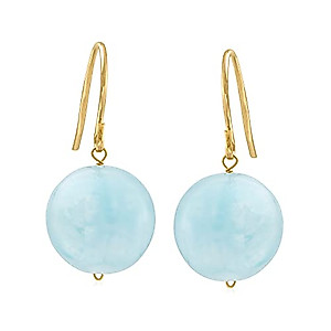 Ross-Simons 12mm Aquamarine Drop Earrings in 14kt Yellow Gold