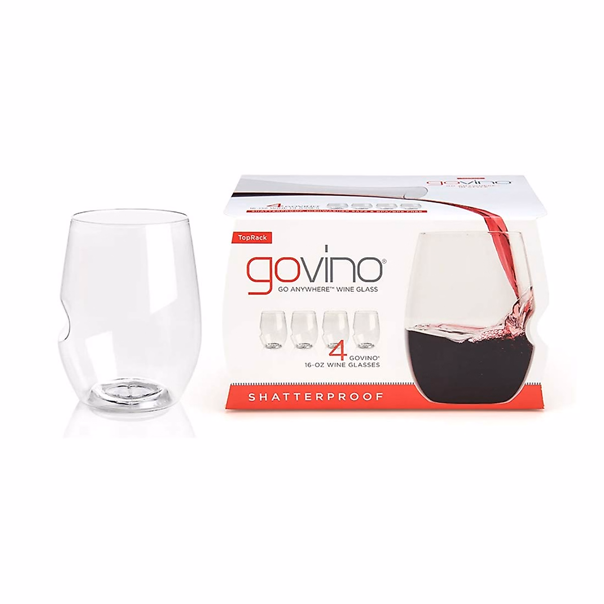 govino Go Anywhere Wine Glasses | Dishwasher Safe, Flexible, Shatterproof, and Recyclable | 16 oz. Each | Set of 4.