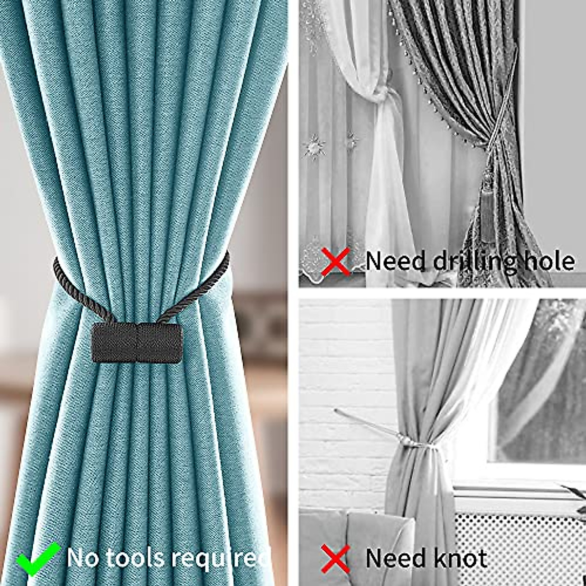 2 Pack Magnetic Curtain Tiebacks Holdbacks Upgraded Stronger Magnet 16 Inch Outdoor Elegant Decorative Clips Tiebacks for Drapes for Home Office Window Treatment (Olive)