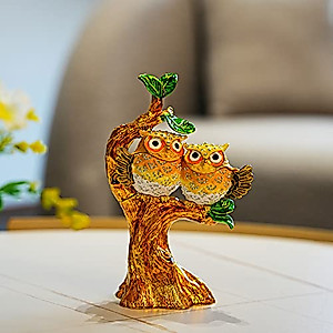 Hand Painted Enameled Pair of Yellow Owl Sitting on BranchAnd Cute Camel Animal Trinket Jewelry Box