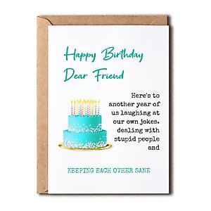 EruditeGifts Dear Friend - Keeping Each Other Sane - Happy Birthday Card For Friend - Funny Birthday Card For Friends Best Friend - Best Friend Birthday Card