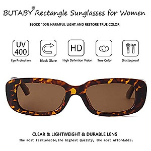 BUTABY Rectangle Sunglasses for Women Retro Driving Glasses 90’s Vintage Fashion Narrow Square Frame UV400 Protection Tortoise