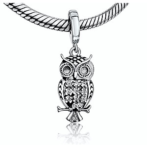 BOLENVI Sitting Night Owl 925 Sterling Silver Pendant Charm Bead For Pandora & Similar Charm Bracelets or Necklaces