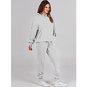 ANRABESS Womens 2 Piece Outfits Lounge Hoodie Oversized Sweatshirt Jogger Sweatpants Y2K Tracksuit Sweatsuit Set Fall Clothes Light Grey Medium