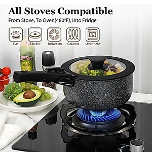 SODAY 15Pcs Pots and Pans Set Non Stick, Cookware Sets with Detachable Handle, Nonstick RV Kitchen Cooking Set Removable Handles, Oven Safe, Induction Fast, Stackable Non-stick Set, Black