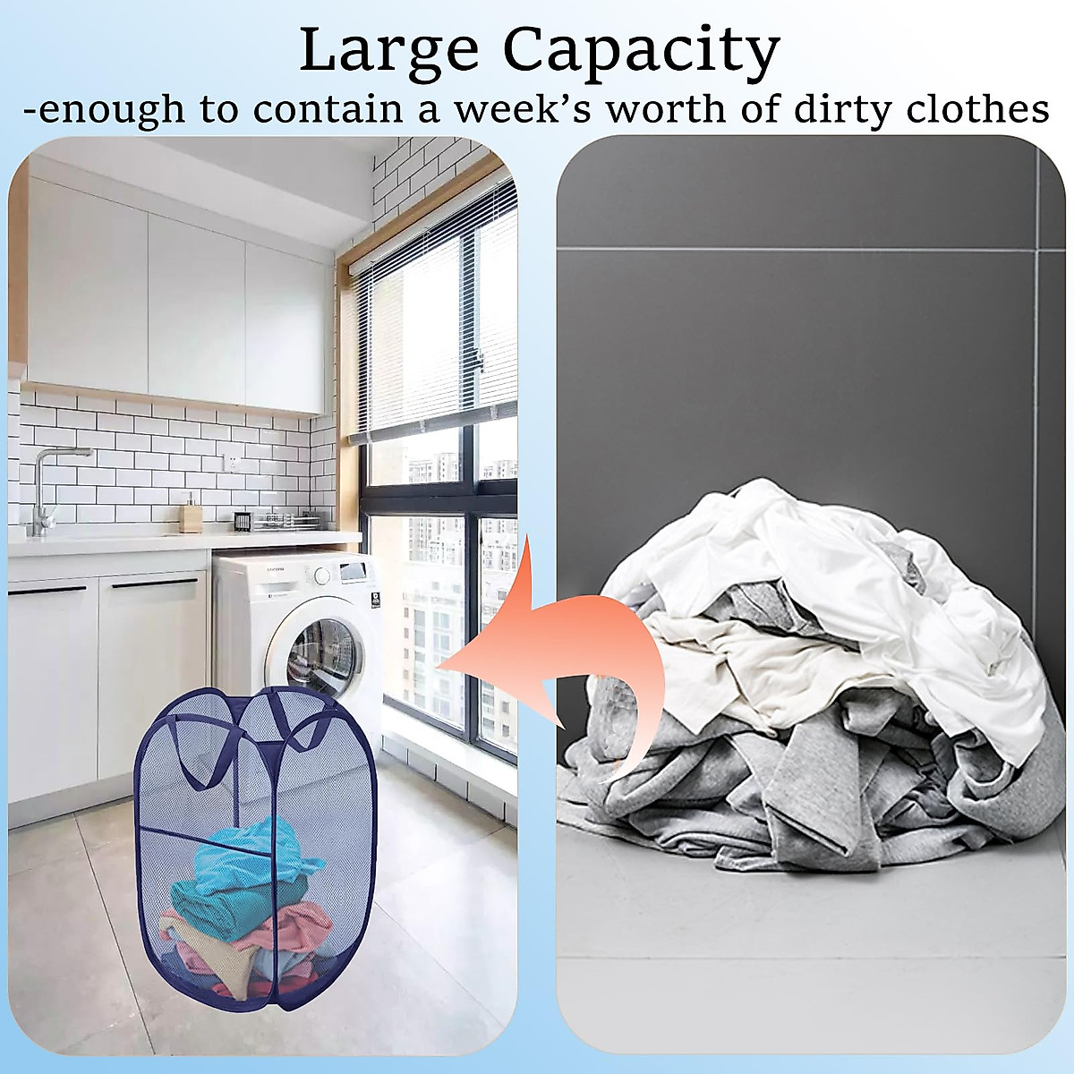Aplter Collapsible Laundry Baskets Mesh Pop Up Laundry Basket Portable Laundry Hamper, Foldable Clothes Basket Storage Hampers (Blue - 2 Pack)