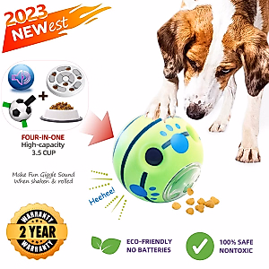 CREDIT 5 STAR Wobble Giggle Dog Treat Ball for Medium Large Dogs Interactive Dog Puzzle Toys Squeaky Ball Safe Gift for Dogs (Large, 5.5")