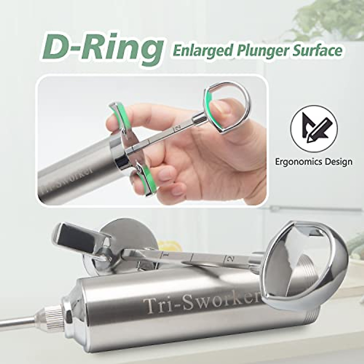 Tri-Sworker Meat Injector Syringe for Smoking with 4 Marinade Flavor Food Injector Needles, Ideal to Injector Marinades for Meats, Turkey, Brisket, Beef; 2-OZ Capacity