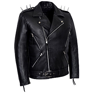 Black Metal Spikes Brando Jacket Men Motorcycle Cowhide Leather Jacket Genuine Leather Jacket