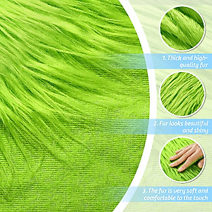 Faux Fur Fabric Christmas Fluffy Fuzzy Craft Shaggy Synthetic Plush Patch Sewing Fur Cuts for DIY Halloween Winter Costume Gnome Beard Miniature Dolls Costume Rugs Mats (Green, 60 x 18 Inch)