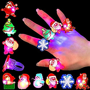 50PC Christmas Light Up Rings Party Favors for Kids, Glow In The Dark Christmas Party Supplies for Girls Boys, Christmas Stocking Goodie Bag Stuffers Fillers
