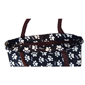 Chezi Women's Waterproof Polyester Dog Footprint Mini Tote Lunch Bag Black
