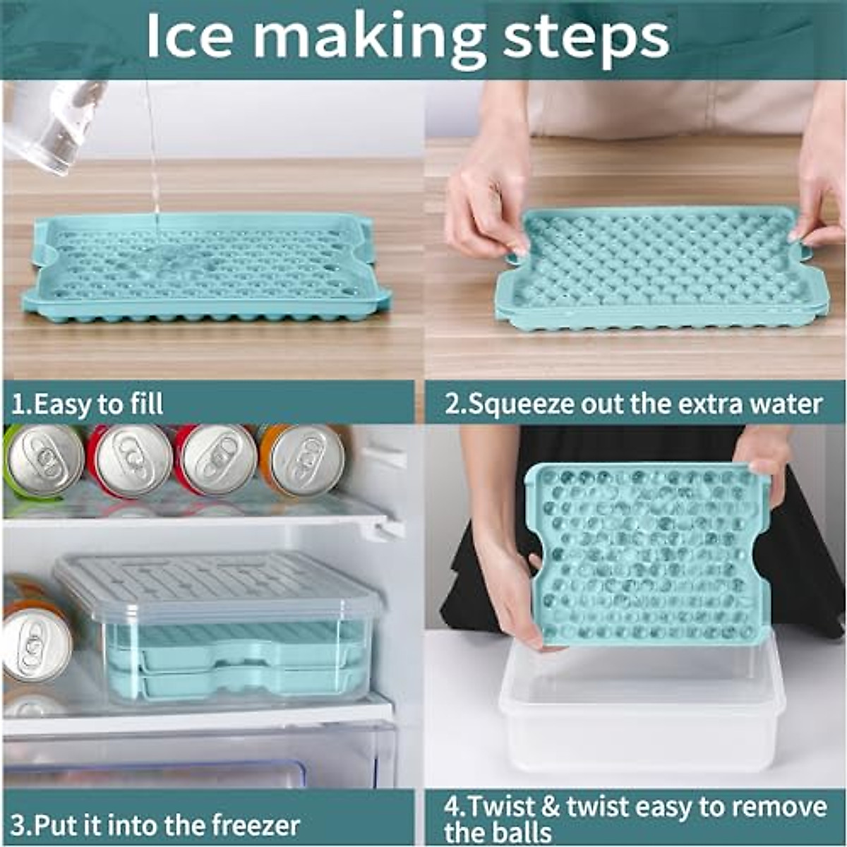 ARTLEO Mini Ice Cube Tray, Round Ice Ball Maker Mold for Freezer with Bin & Scoop, Upgraded Small 123x2 PCS Tiny Ice Cube Tray Easily Release for Chilling Drinks, Coffee, Cocktail, Juice, BPA Free