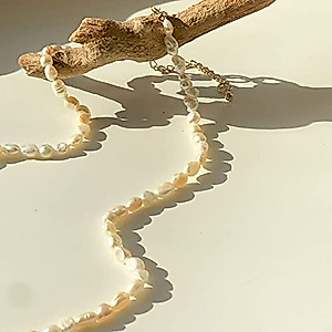 VIEWLAP Shell Pearl Necklace Simple Baroque Irregular Pearl Choker Necklaces Gold Chain Barbie Necklace Faux Chokers Hypoallergenic Collares For Women Girls