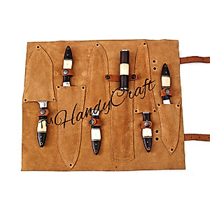 HandyCrafts Hk71 Damascus Chef knife set of 6 pieces Professional utility japanese style BBQ Steel with Black American wood and Camel Bone Leather Sheath Cover, HC71, Black/White, 11 x 3 x 2 inches