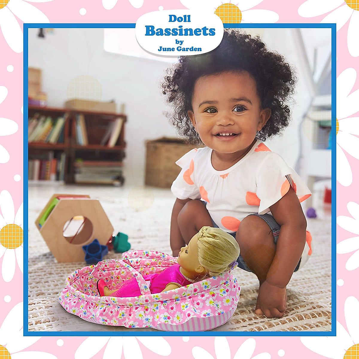 June Garden Cozy Dream Doll Bassinet - Baby Doll Portable Carrier - Fits for American Girl Dolls up to 14" - Soft Pillow & Safety Buckle Included