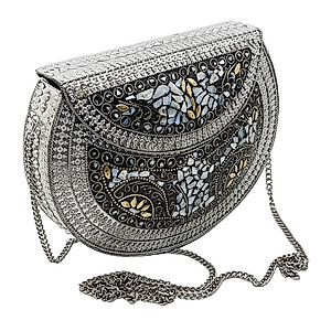 Ethnic Clutch Vintage Handmade metal Mosaic stone Shell purse Handbag for women Party Bag Special occasion accessories