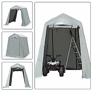 6 x 7 Feet Outdoor Shed Car Tent Carport Garage Storage Shed UV Proof Cover Ideal for Motorcycles, Bicycles, Garden Tools, Lawn Mower, Fire Woodard, Patio Furniture Storage, Gray