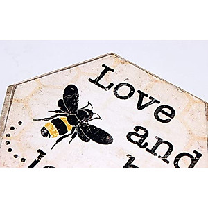 Tstarer Rustic Bee Wood Hexagon Box Sign for Wall & Tabletop - Love and Bee-loved -6.4 x 5.5 in(BEE LOVED)