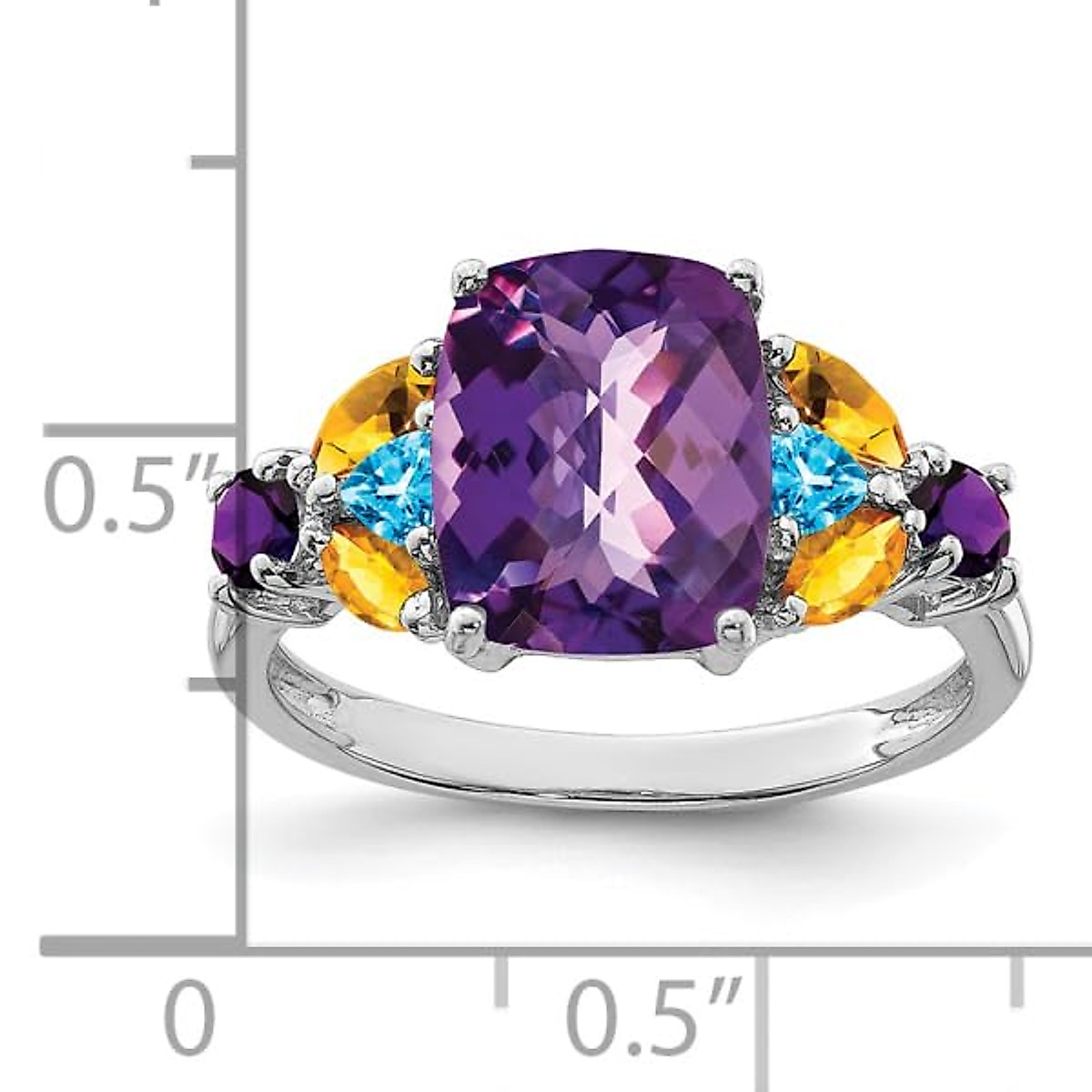 IceCarats 925 Sterling Silver Purple Amethyst Blue Topaz Yellow Orange Citrine Ring Gemstone Band Size 9