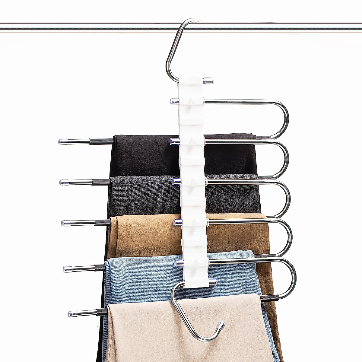 Generic 5 Layers Pants Hangers, Space Saving for Closet Multiple Layers Multifunctional Uses Rack Organizer, Closet Organizer for Scarves, Trousers, Jacket (Silver)