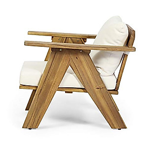 Christopher Knight Home Arcola Outdoor Acacia Wood Club Chairs with Cushions (Set 2), Teak Finish, Beige