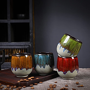 FLJZCZM Ceramic Kiln-Change Espresso Cups Small Espresso Coffee Cups Set of 2 Spirits Cups Tasting Cups Ceramic Mate Cup 3Oz (Red)