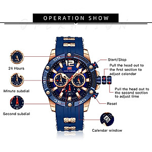 Watch for Men, Sports Watch Fashion Casual Waterproof Chronograph Military Analog Quartz Business Watches Best Mens Gift (Blue Rosegold)