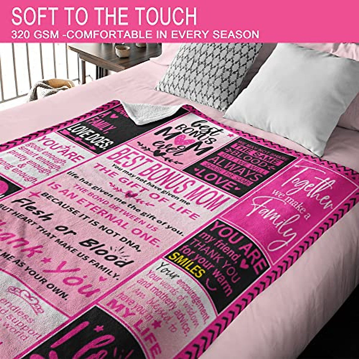 Shanfeirui Bonus Mom Gifts, Bonus Mom Blanket, Step Mom, Step Mom, Step Mom Gift Ideas, Best Step Mom, Birthday Gift for Step Mom, Step Mom Throw Blanket 60" x 50”