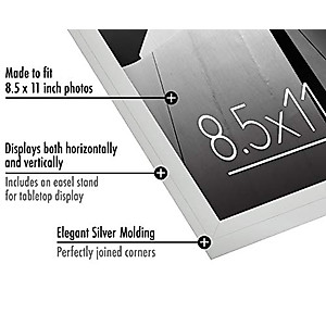 Americanflat 8.5x11 Picture Frame in Silver - Thin Border Frame with Shatter Resistant Glass - Horizontal and Vertical Formats for Wall and Tabletop