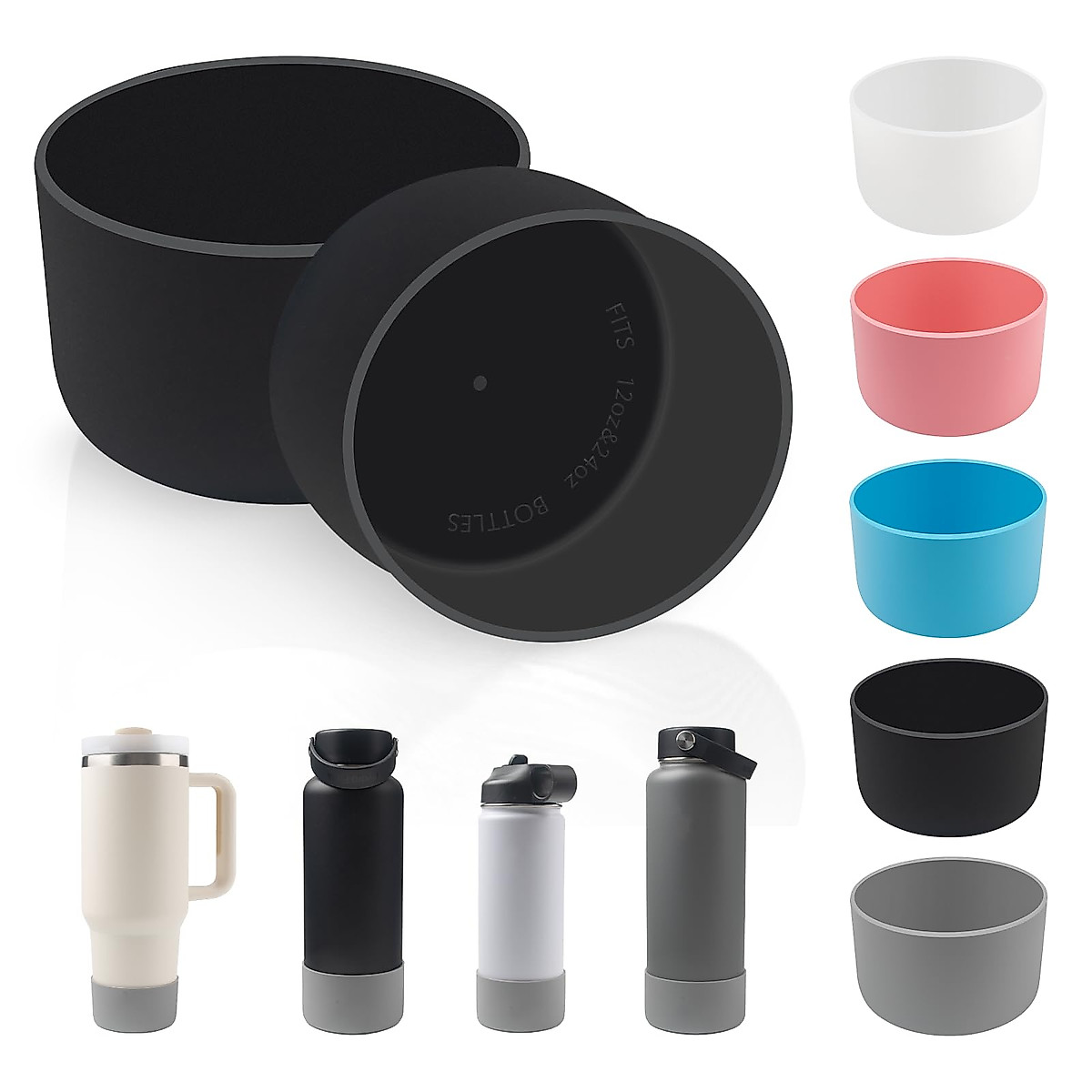 TFQXA1Z 4 Pack Silicone flask Boot, Protective Silicone Boot for 12oz - 40 oz, BPA Free Anti-Slip Water Bottle Sleeve for Stl Cup Accessories (Black)