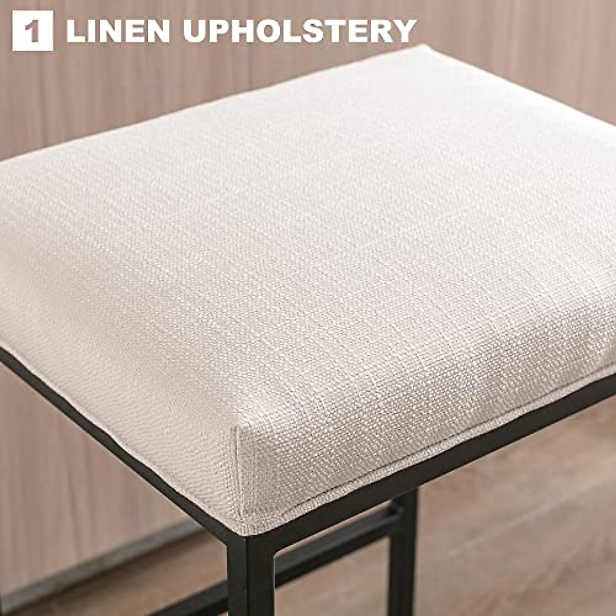 Wahson Set of 4 Bar Stools Counter Height Stools, 24" Modern Linen Upholstered Stools with Black Metal Base for Kitchen Island Bar Pub Bistro, Cream