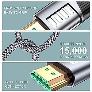 sweguard HDMI Cable 6.6ft [8K@60hz, 4K@144Hz 120Hz], 8K HDMI 2.1 Cable Ultra High Speed 48Gpbs DTS:X eARC HDR10 HDCP 2.2 & 2.3 Dolby Compatible with Roku TV PS5 PS4 Xbox HDTV Blu-ray&Monitor