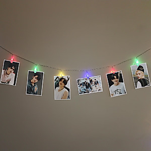eTel Like Stray Kids Merch 4 Colors LED Clip Light with Big Photocards, Remote Control 10Ft 20LED and 30Pcs 3.1‘’x 4.7‘’ Lomo Card, Home Room Decoration for Gifts