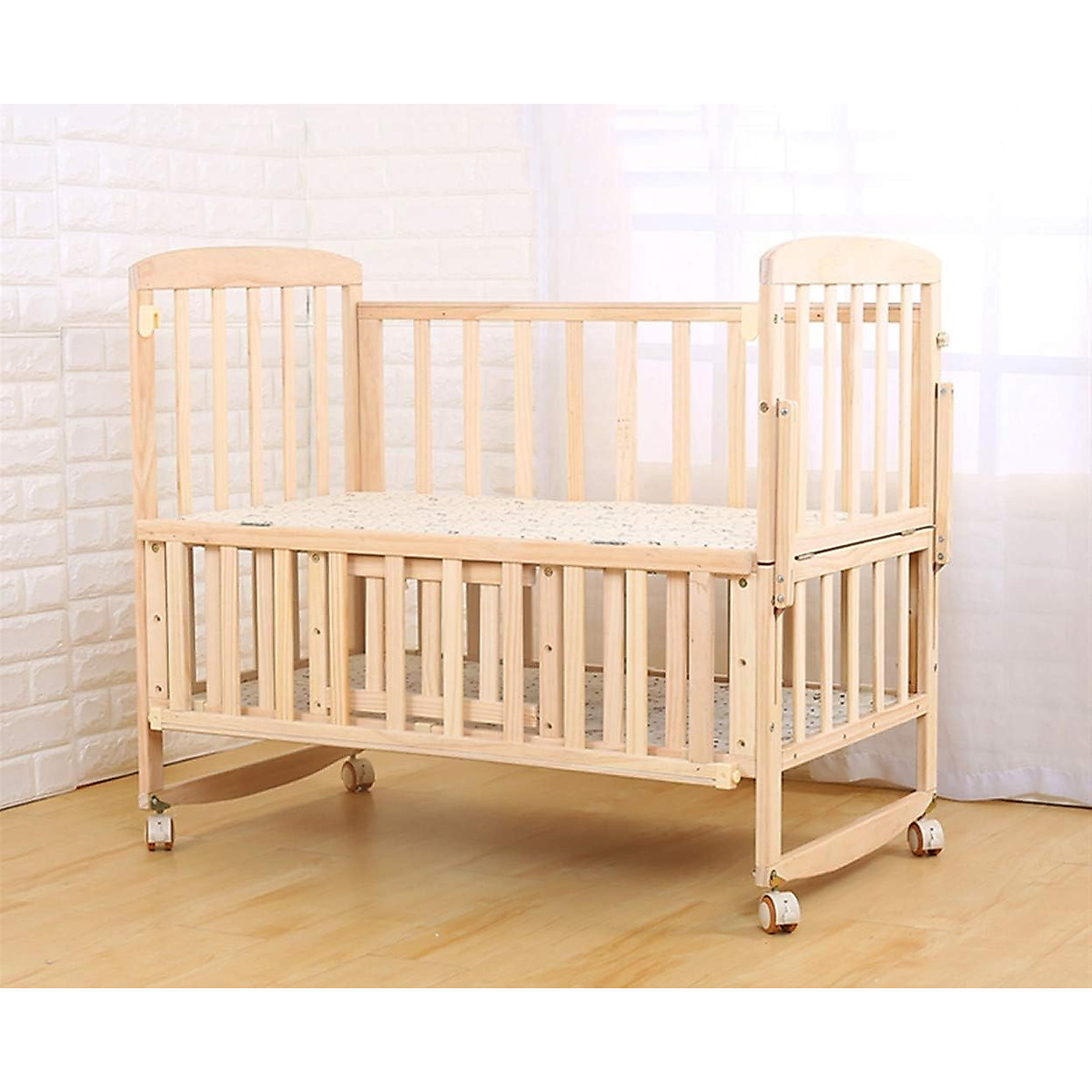 2 Inch Child Crib Caster Rubber Swivel Cot Castors,Set of 4 Furniture Wheel,Baby Crib Wheel Accessories,Load 80kg,Double Wheel,Silent,with Metal Plunger Stem (Yellow-Brake)