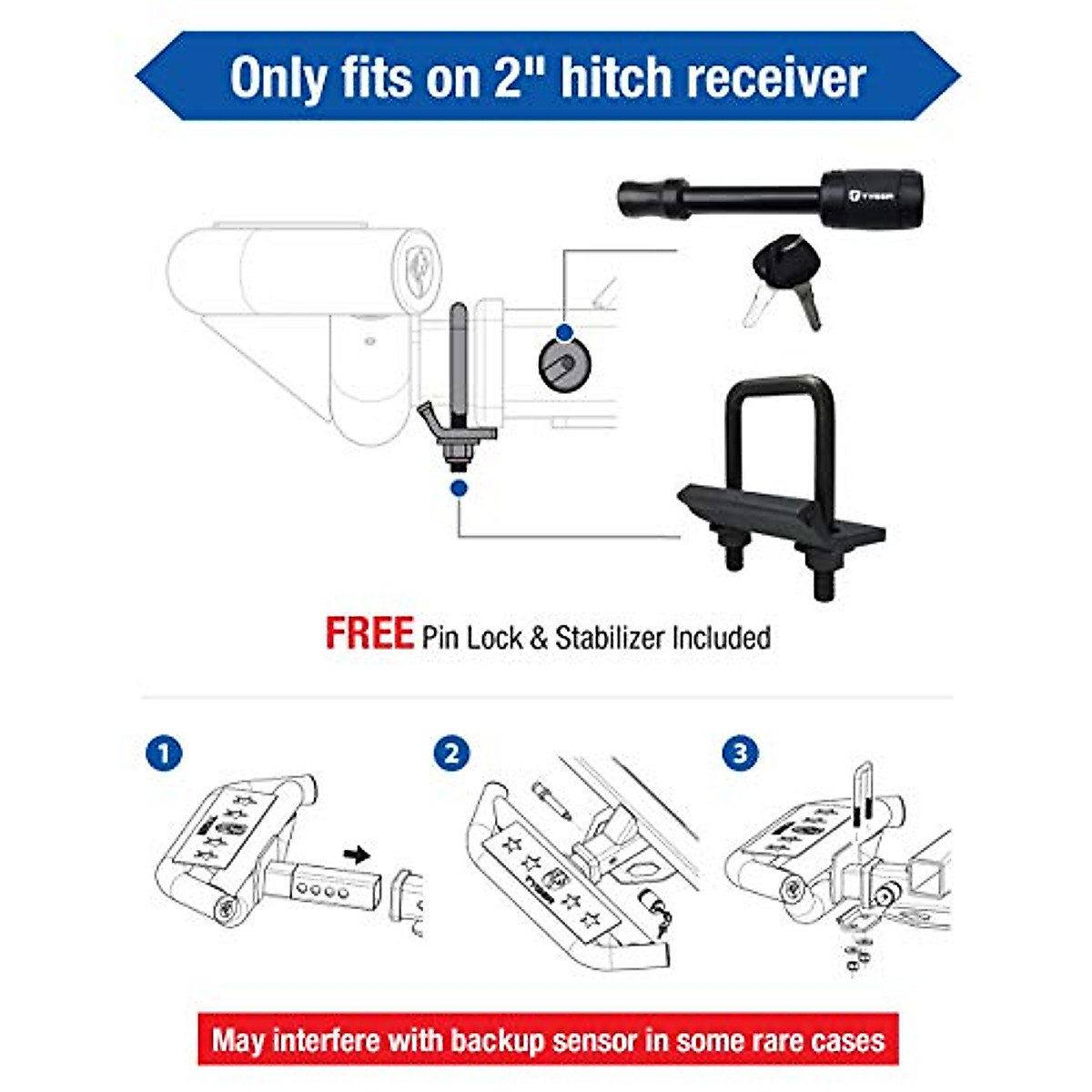 Tyger Auto TG-HS8U81238 Hitch Armor Compatible with Vehicles with 2" Hitch Receiver | Textured Black | Hitch Step | Rear Bumper Guard Protector | with Pin Lock and Stabilizer